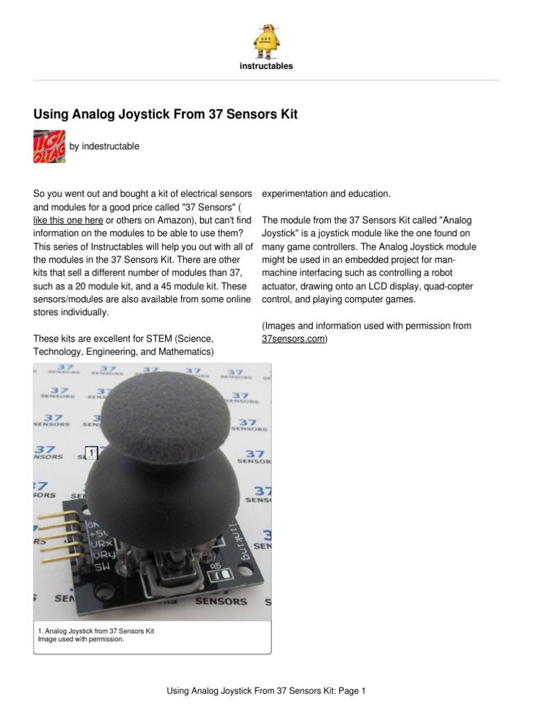 Using Analog Joystick From 37 Sensors Kit | PDF | Microcontroller | Sensor