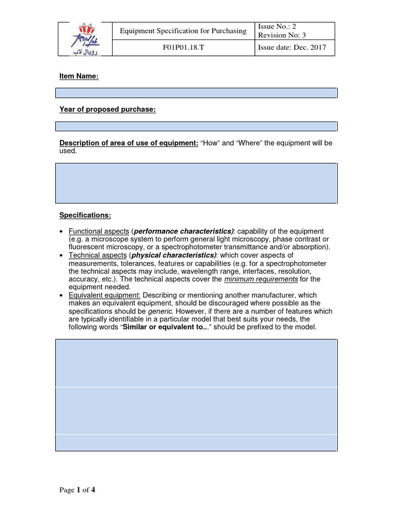 Equipment Purchase Specification Guide | PDF | Microscopy | Specification (Technical Standard)