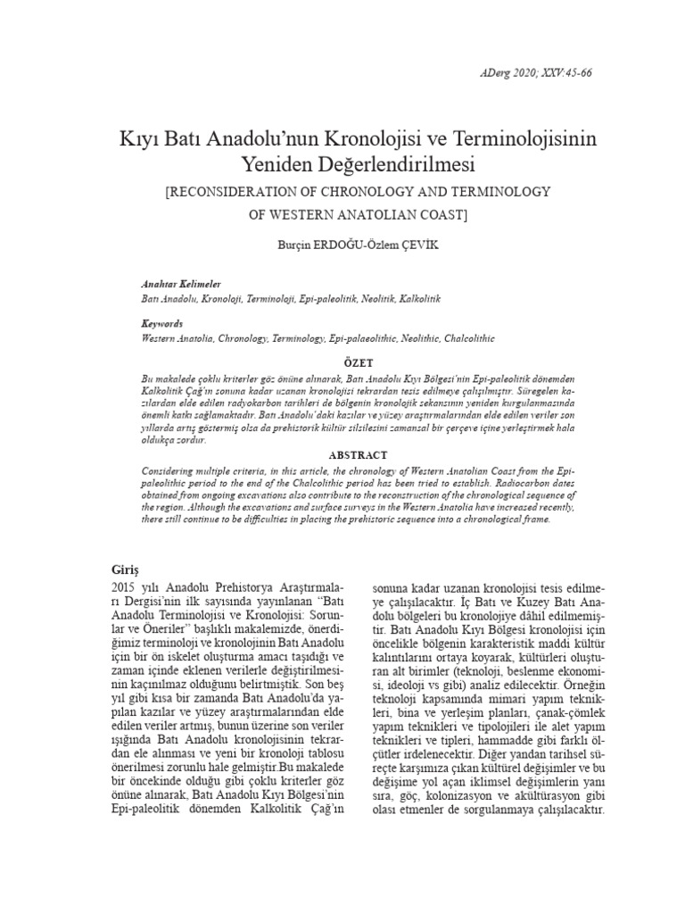 Kiyi Bati Anadolu Kronoloj S Ve Term Noloj S N N Yen Den de Erlend R Lmes (#804432) - 1324741 | PDF