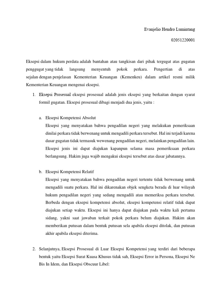 Eksepsi dalam Hukum Perdata | PDF