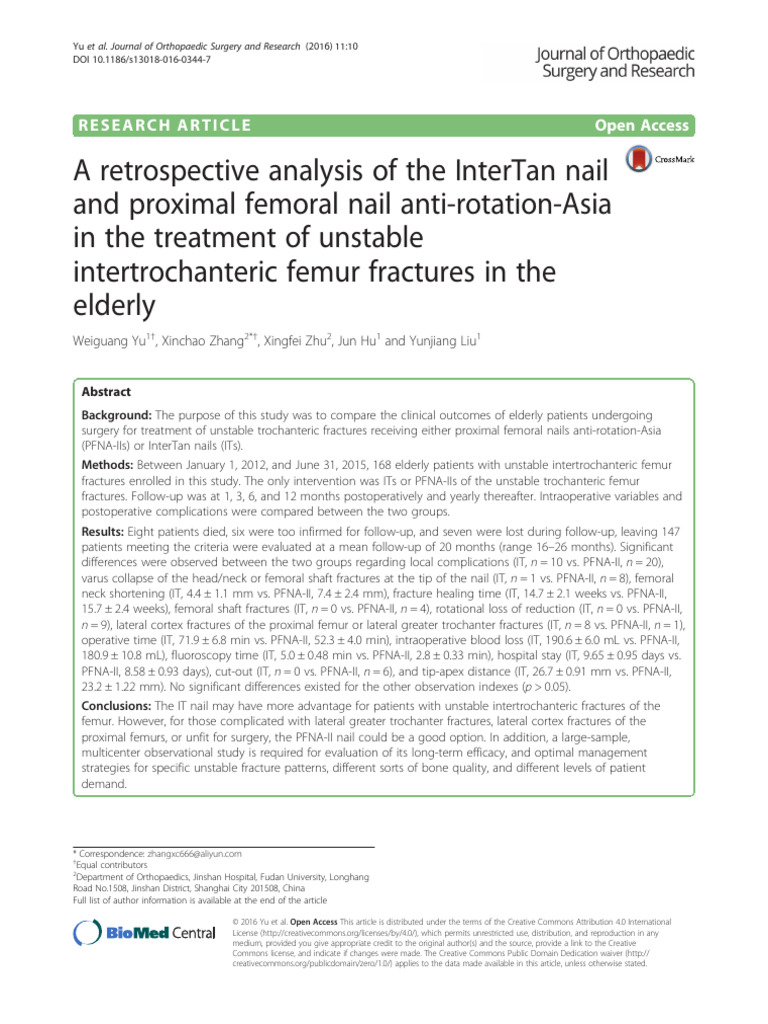 Intertan Nail vs Pfn A | PDF | Surgery | Hip