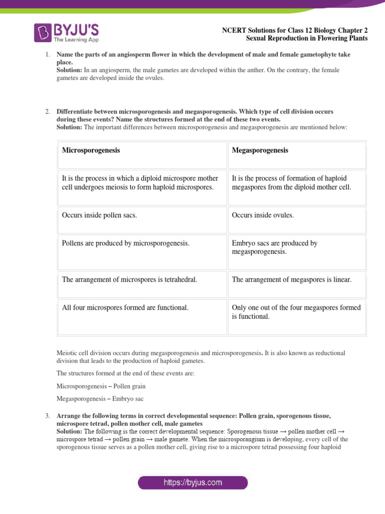 NCERT Solutions For Class 12 March 30 Biology Chapter 2 Sexual ...