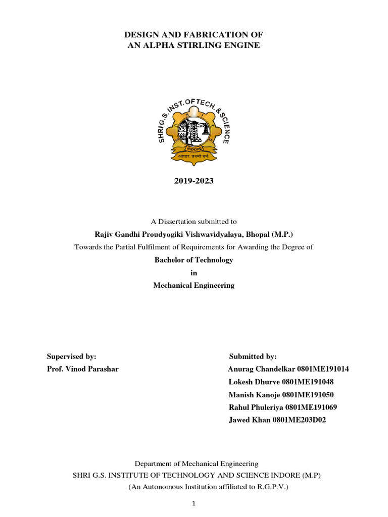 Thesis of Major Project Alpha Stirling Engine-1 | PDF | Engines ...
