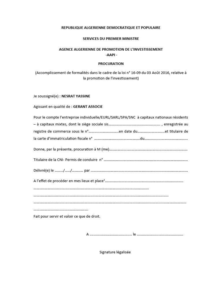 Modèle de procuration pour investissement | PDF | Finance et gestion ...