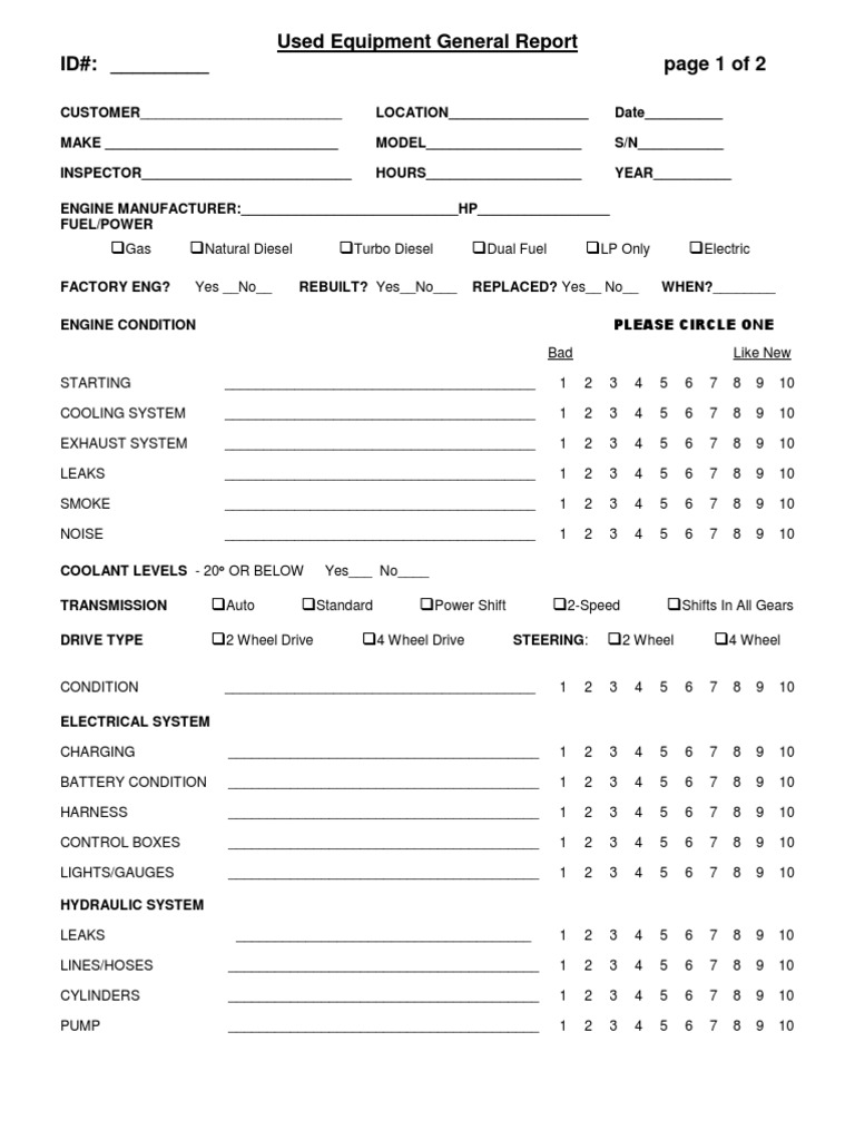 Used Equipment Condition Report Template | PDF