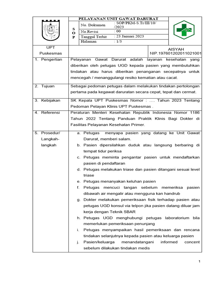Sop Pelayanan Ugd | PDF
