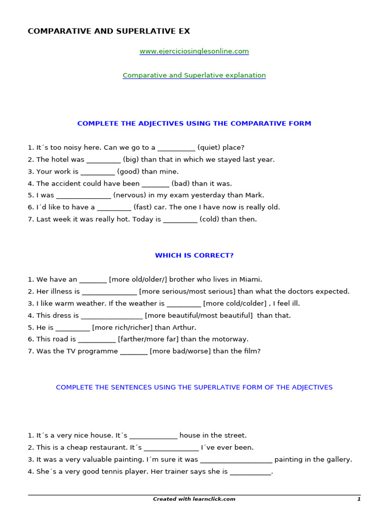 Comparative and Superlative Exercise | PDF
