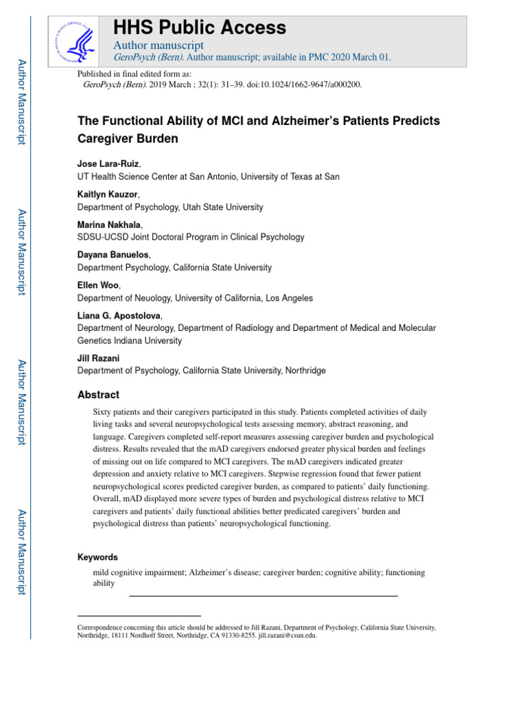 The Functional Ability of MCI and Alzheimer's Patients Predicts | PDF ...