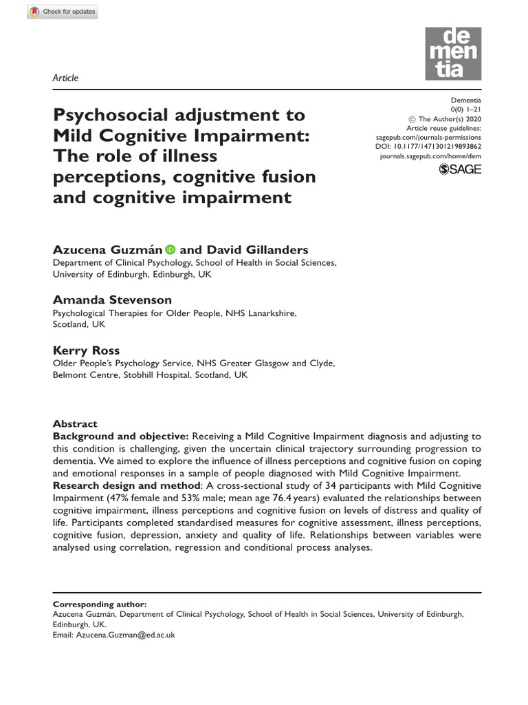 Psychosocial Adjustment To Mild Cognitive Impariment The Role of ...