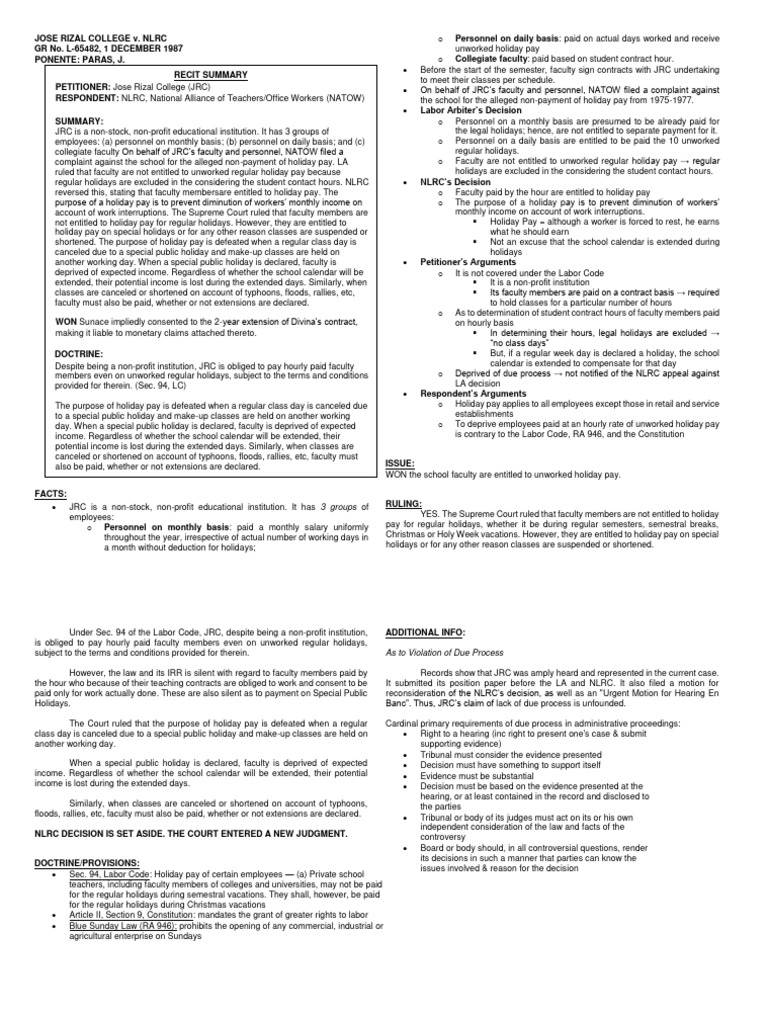 JRC v. NLRC Case Digest | PDF | Labour Law | Employment