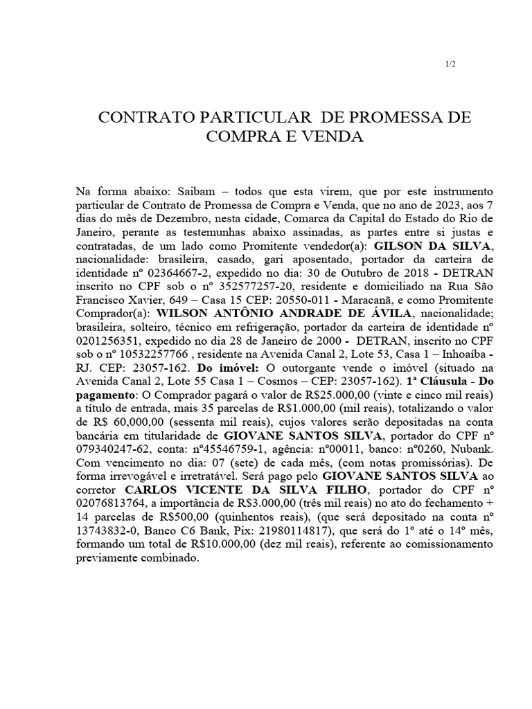 Contrato de Promessa de Compra e Venda - Gilson e Wilson - Alterado (1 ...