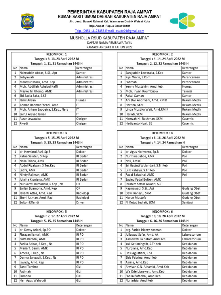Jadwal Ta'jil RSUD 2022 | PDF