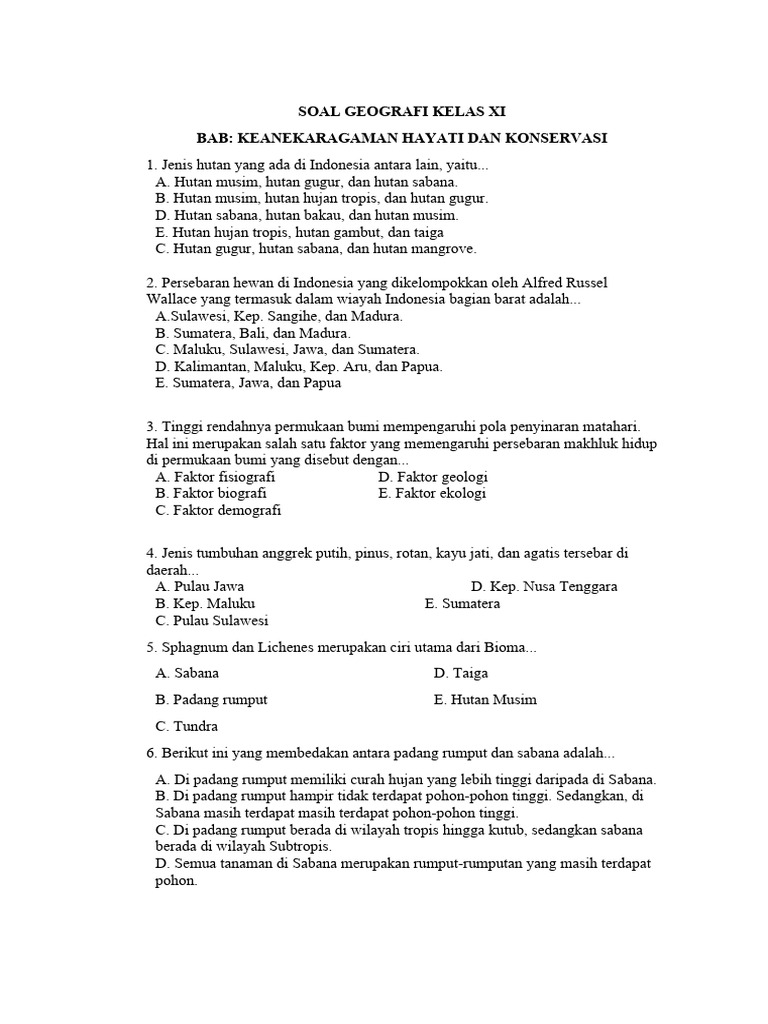 Soal Geografu Kelas Xi Kurmer | PDF