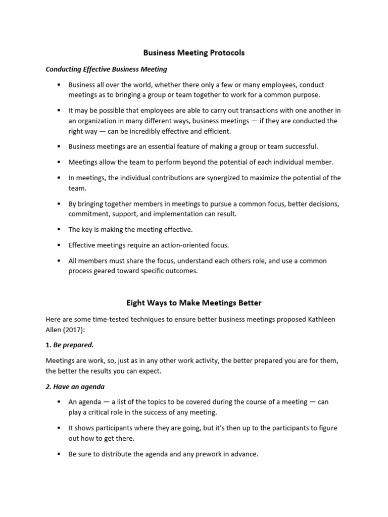Business Meeting Protocols | PDF | Business
