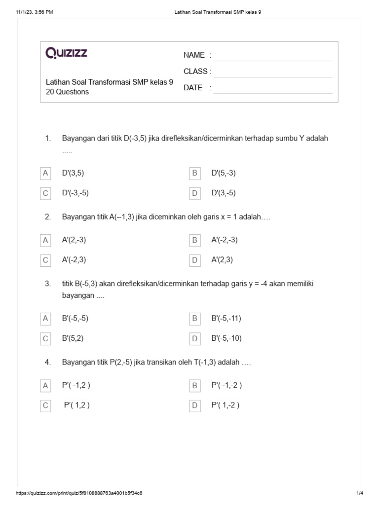 Latihan Soal Transformasi SMP Kelas 9 | PDF