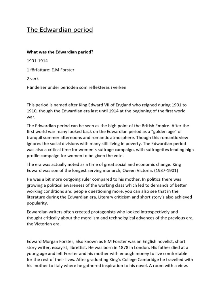 Edwardian Era: Literature & Society | PDF | E. M. Forster | Peter Pan