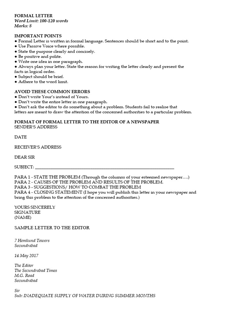 Sample Formal Letters-1 | PDF | Water