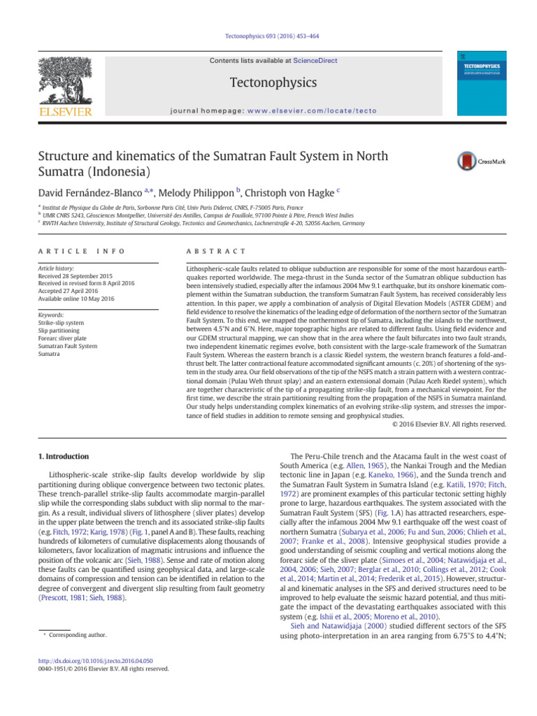 Structure And Kinematics Of The Sumatran Fault System In North Pdf Fault Geology Plate