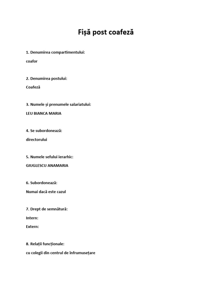Fisa Post Coafeza | PDF