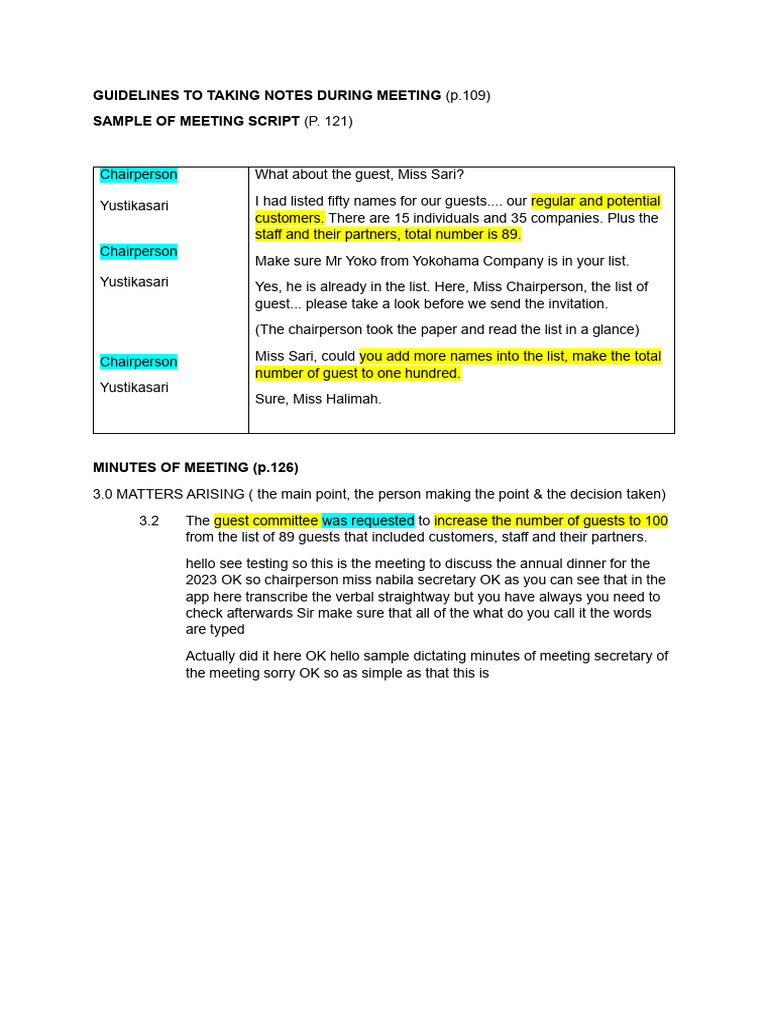 w10 - Guidelines To Taking Notes During Meeting | PDF