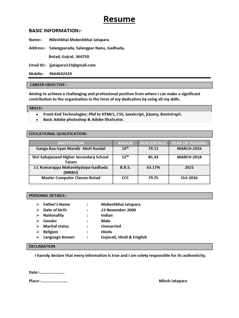 Nilesh Jatapara Resume3 | PDF Nilesh Jatapara Resume3 | PDF
