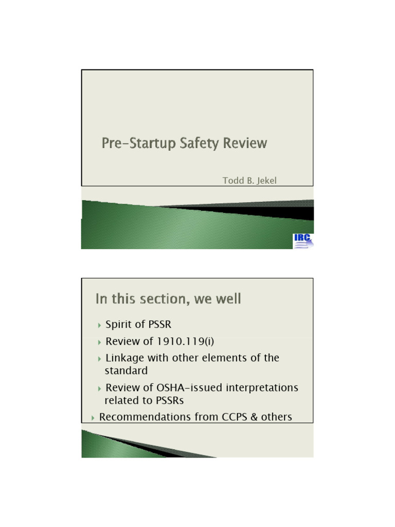 PSM Best Practices Workshop - Pre-Startup Safety Review Presentation ...