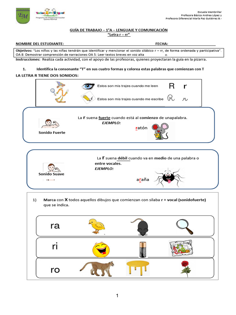 Guia Evaluada Letra R - RR | PDF | Sílaba | Fonética