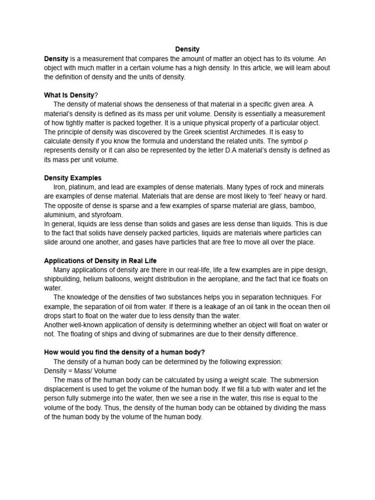 Density | PDF | Density | Buoyancy