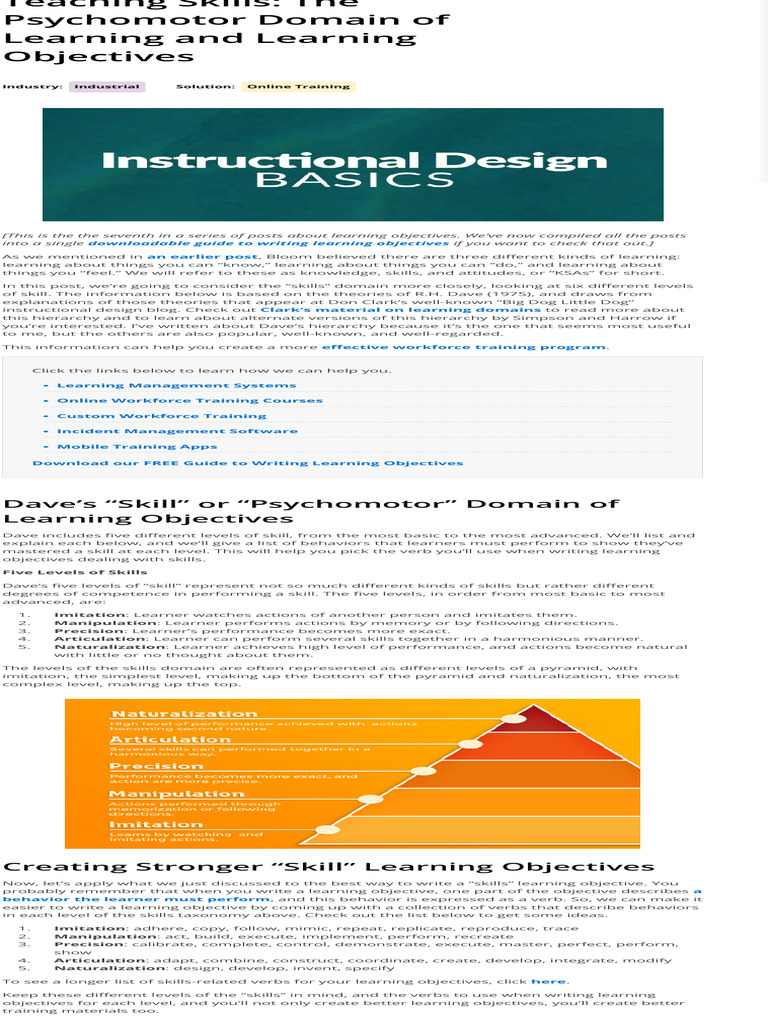 Teaching Skills The Psychomotor Domain of Learning and Learning ...