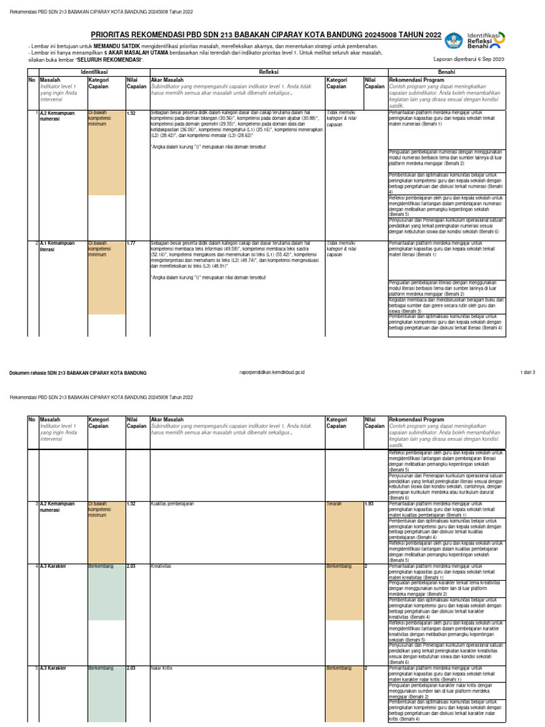 Rapor PBD SDN 213 Babakan Ciparay Kota Bandung 20245008 2022 | PDF