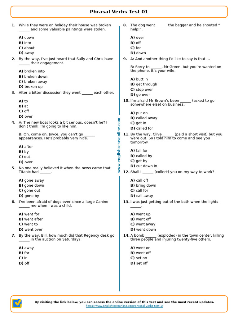 Phrasal Verbs Practice Test PDF | PDF
