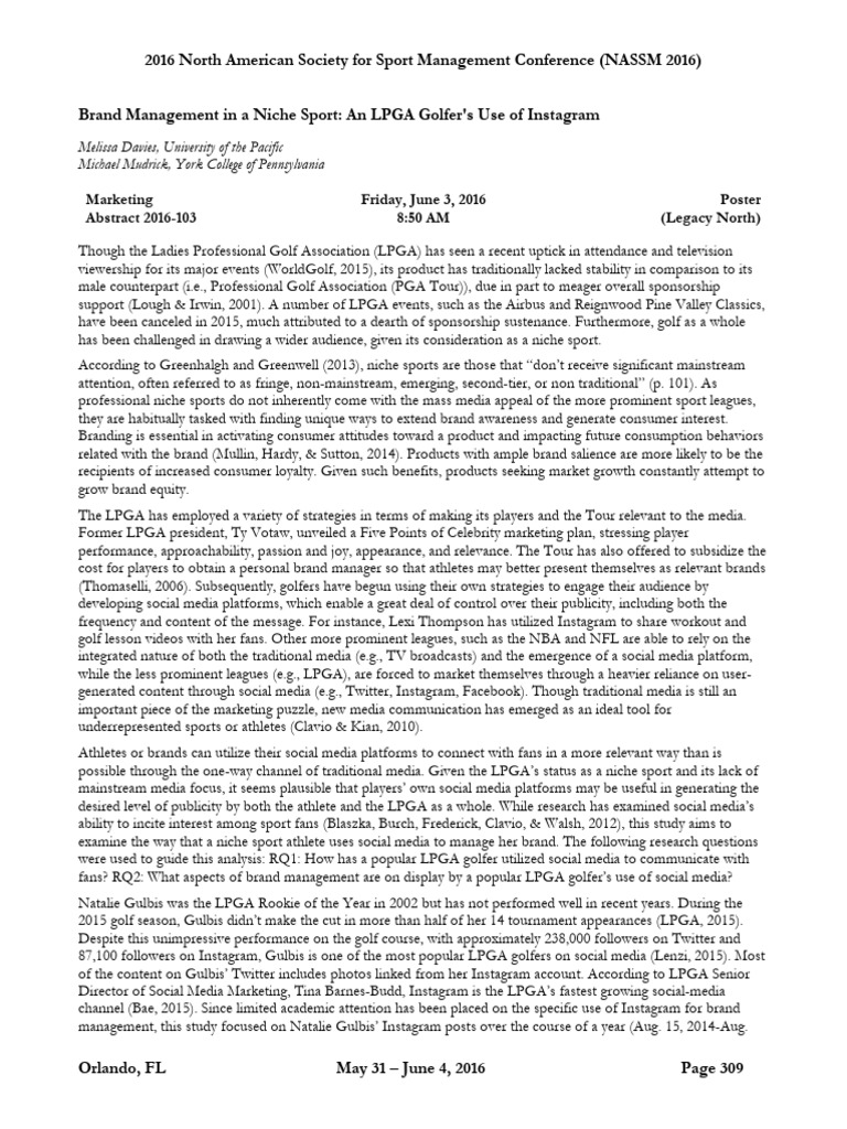 2016 North American Society For Sport Management Conference (NASSM 2016 ...