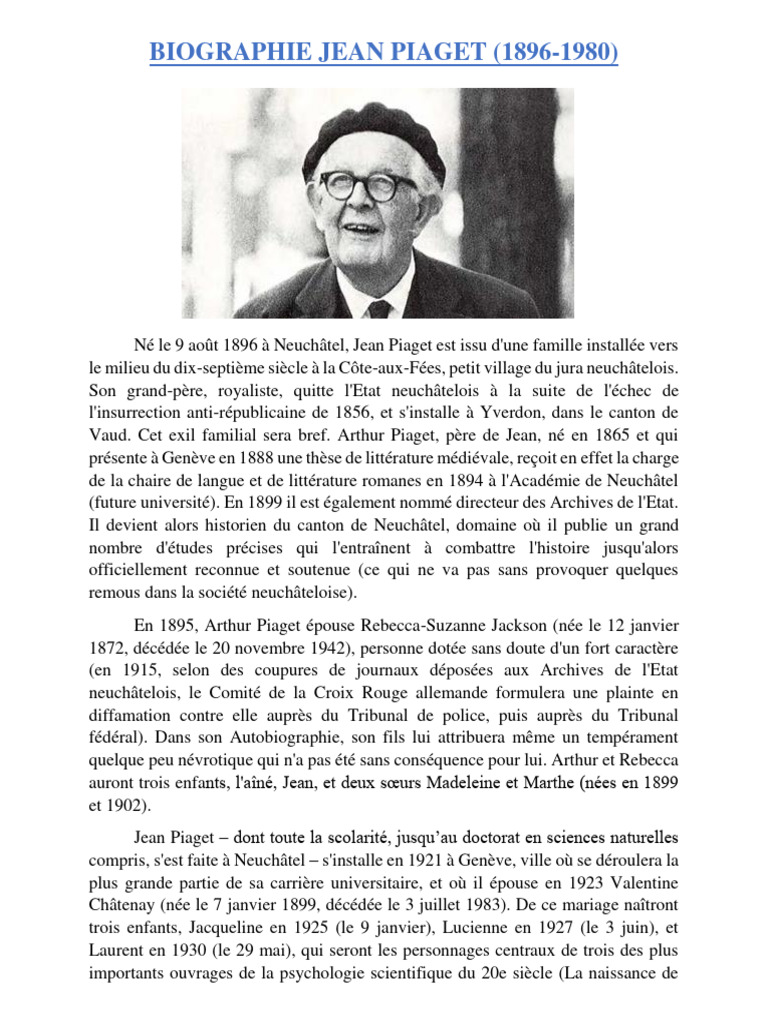 BIOGRAPHIE JEAN PIAGET | PDF