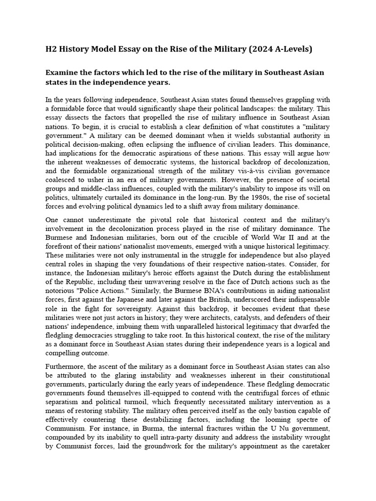 H2 History Model Essay on the Rise of the Military | PDF