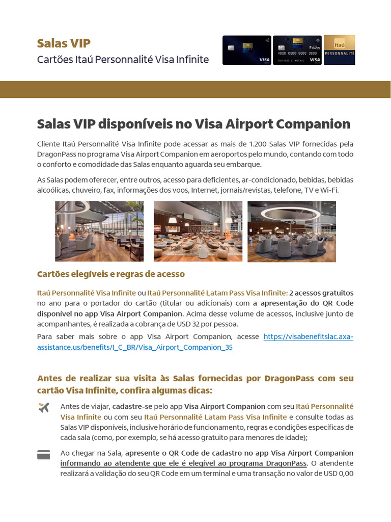 Condições Salas VIP - Cartões Itaú Personnalité Visa Infinite outubro ...