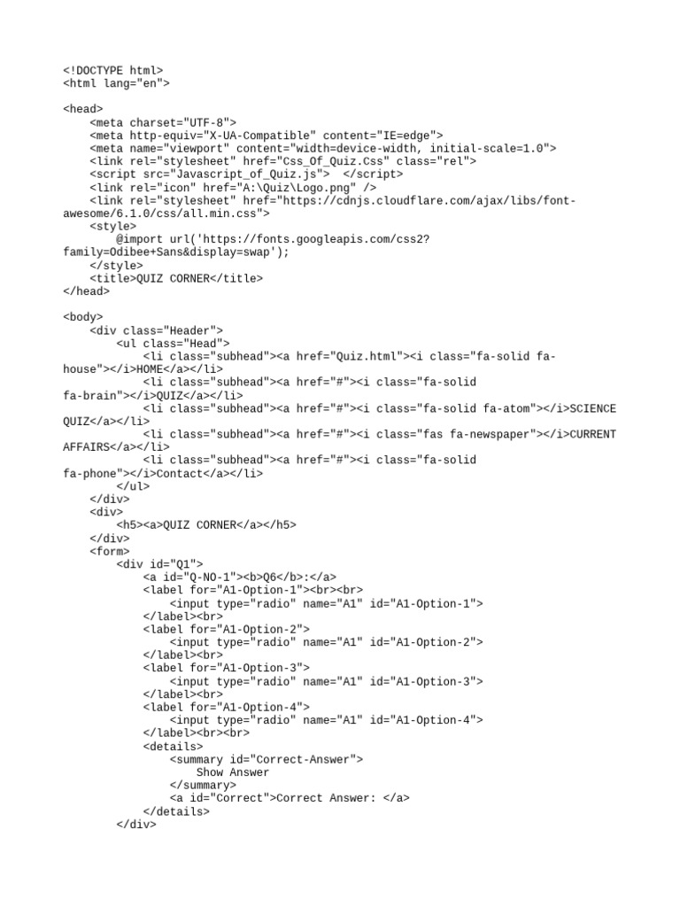 Quiz HTML Template | PDF