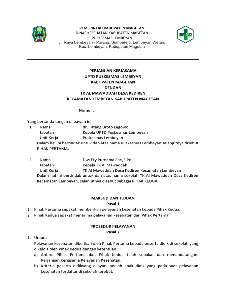 Mou TK Dengan Puskesmas | PDF | Pengelolaan Keuangan & Uang