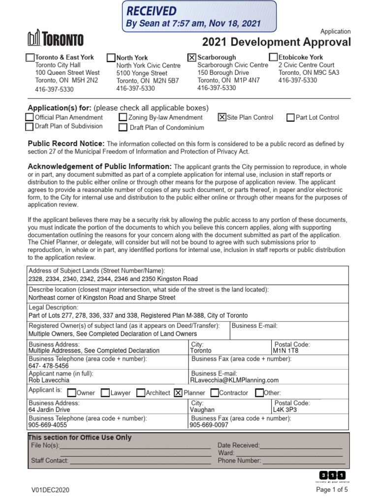 Toronto Site Plan Application Form | PDF | Payments | Cheque