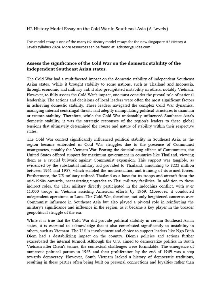 H2 History Model Essay On The Cold War in Southeast Asia 2024 ...