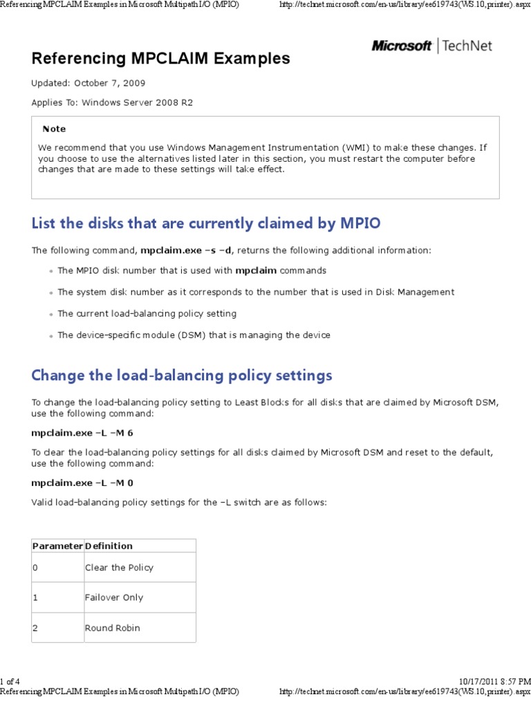 Referencing MPCLAIM Examples in Microsoft Multipath I O (MPIO) | PDF ...
