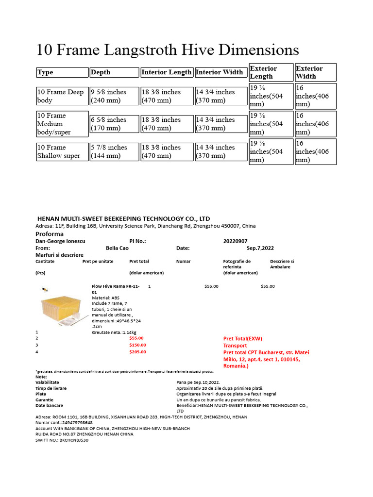 Dimensiuni Stup Langstroth | PDF | Length | Domesticated Animals