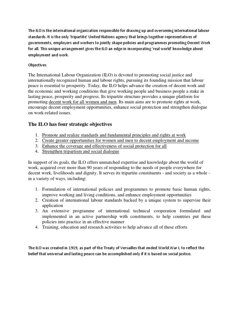 The ILO Has Four Strategic Objectives | PDF