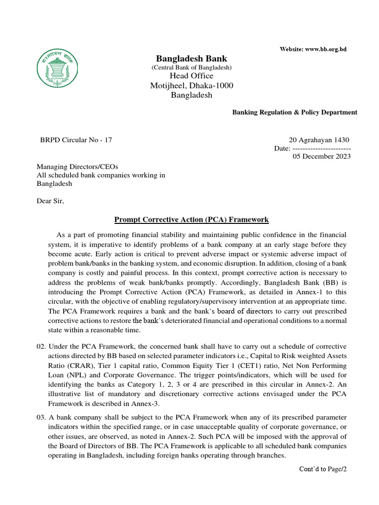BRPD Circular-17 - Prompt Corrective Action (PCA) Framework - 05.12. ...