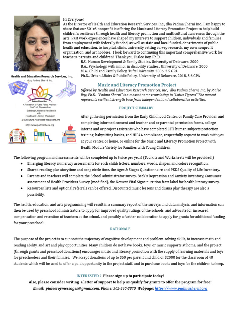Music and Literacy Promotion Project Introduction | PDF | Preschool ...