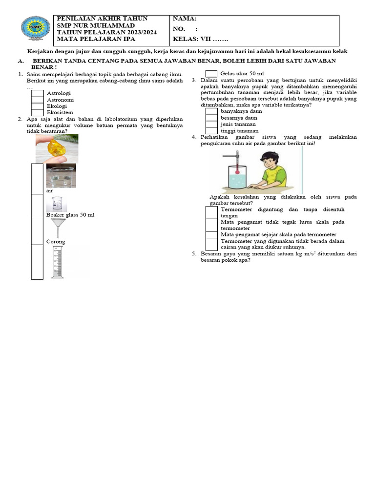 SOAL SAS IPA Kelas 7C, 7D | PDF