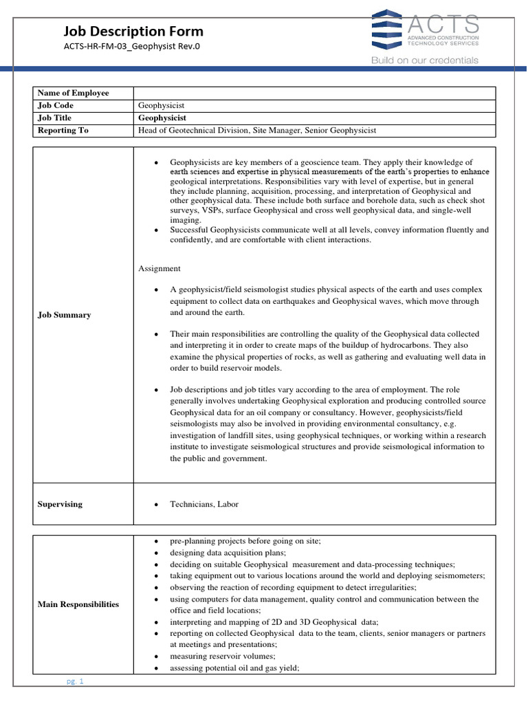 Geophysicist Job Description Overview | PDF