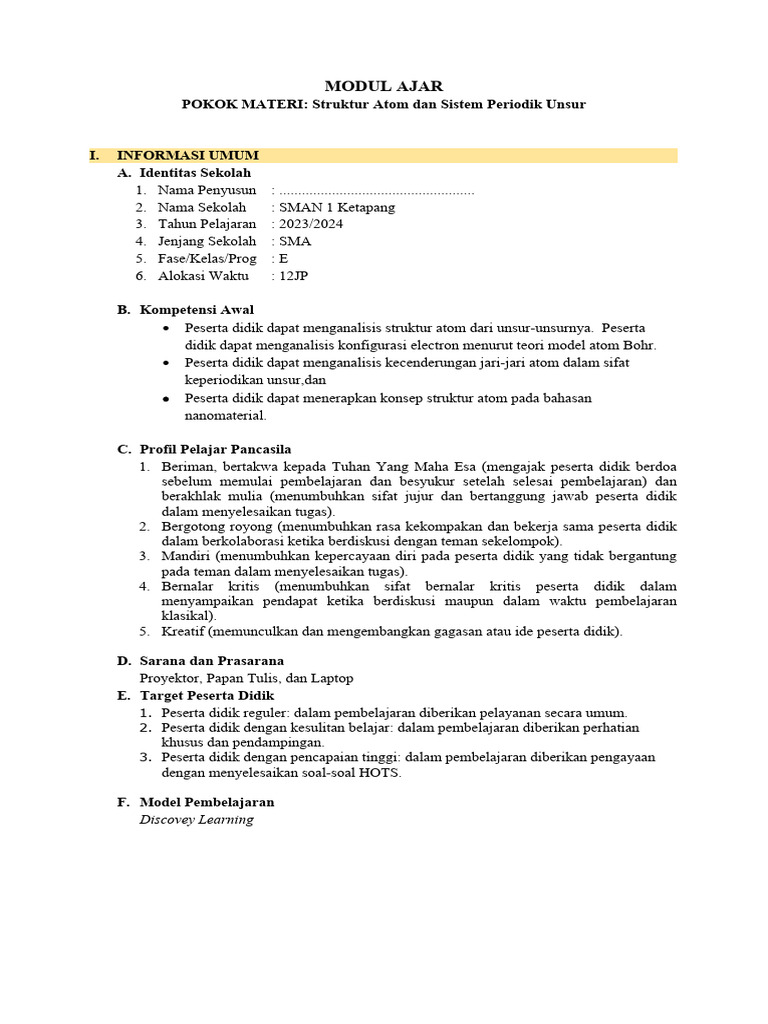 Modul Ajar Kimia Bab 2 Fase E | PDF | Teknologi & Rekayasa