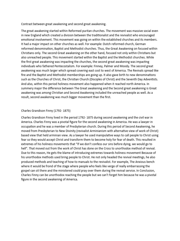 Differences Between Great Awakenings | PDF | Pentecostalism | Christian ...