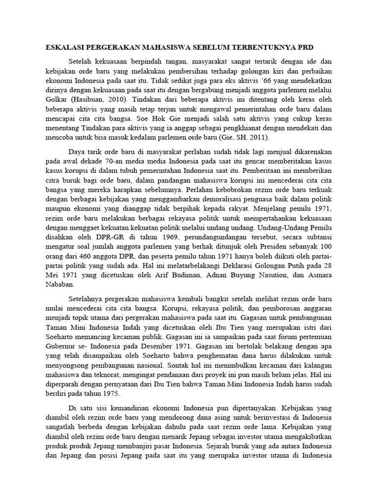 Eskalasi Pergerakan Mahasiswa Sebelum Terbentuknya PRD | PDF