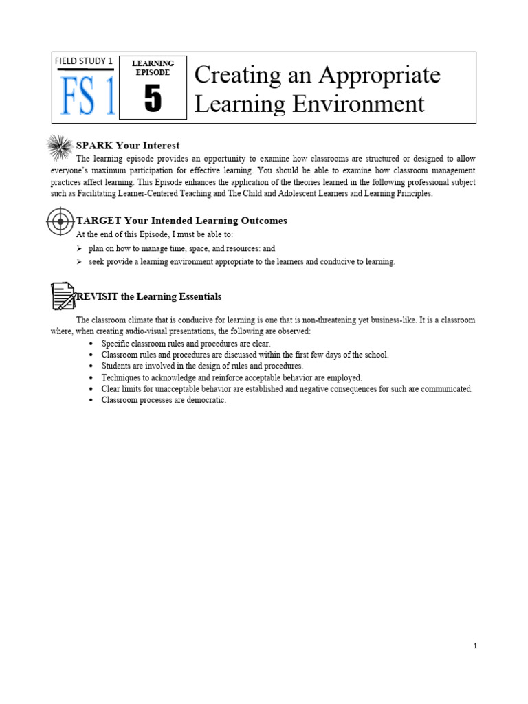 FS 1 - Episode 5 | PDF | Classroom Management | Learning